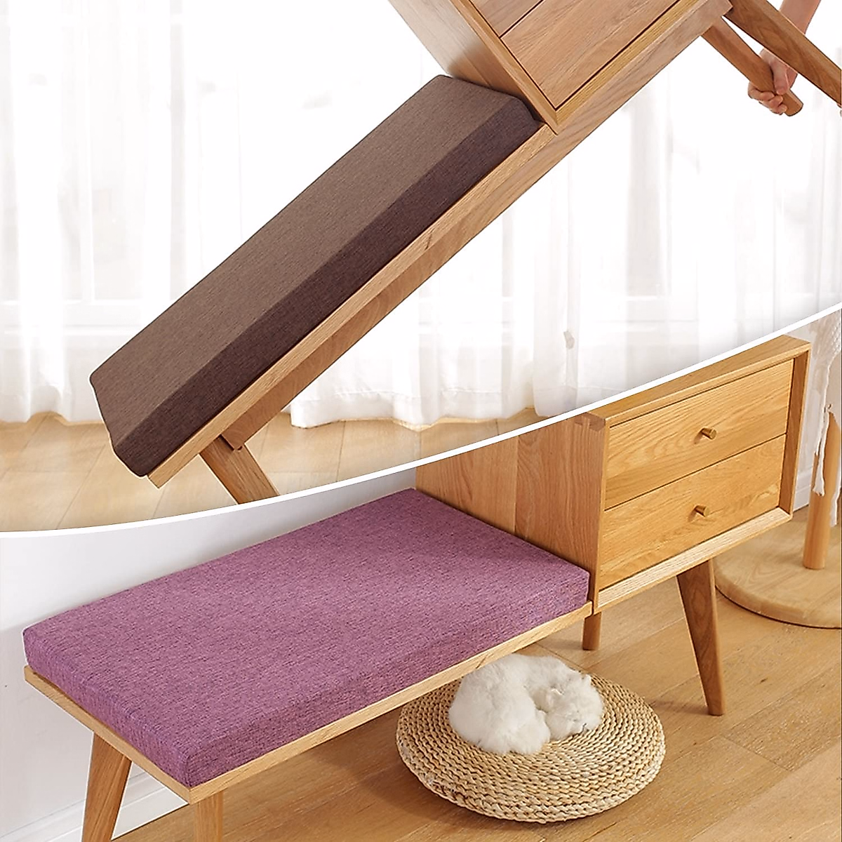 Bench Cushion Custom Size Personalized High Elasticity Foam Seat Cushion with Removable Cover and Anti-Slip Bottom Thick Long Bench Chair Cushion Pad for Kitchen Home Gard