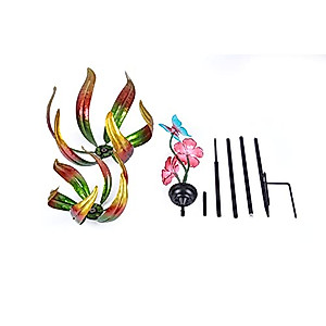 Solar Butterfly Tulips 69 Inch Wind Catcher for Yard Kinetic Wind Spinner with Garden Stake, 360 Swivel Butterfly Tulips Outdoor Wind Sculpture Spinners Metal Windmill-Kinetic Garden Decoration
