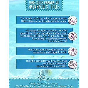 Povitrulya Mermaid's Tail - Counted Cross Stitch Bookmark Kit - DIY Embroidery Set for Adults with Paper Pattern, 16-Count Aida Canvas and Presorted Floss