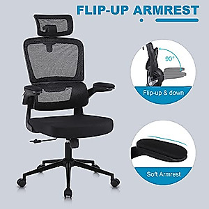 Flysky Ergonomic Office Chair Breathable Mesh Home Office Desk Chair, Comfy Computer Chair with Lumbar Support, Headrest and Flip-up Arms, Executive Chair, Adjustable Height Swivel Task Chair