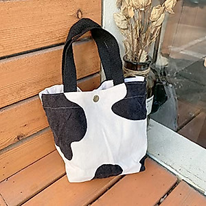 Chezi Animal Print Corduroy Mini Tote Bag 10x8x4 (milky cow)