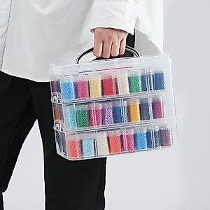 Douorgan 3-Tier Diamond Painting Storage Containers Portable Bead Organizer and Storage Box Stackable Arts & Crafts Organizers for Nail Charms Seed, 132 Round, Funnel, Stickers