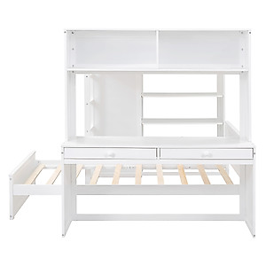SOFTSEA L-Shaped Loft Bunk Bed for Kids Teens Full Over Twin Bunk Bed with Desk Wardrobe, Storage and Stand-Alone Bed, Full Loft Bed and Twin Platform Bed Set, No Box Spring Needed