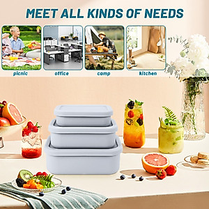 LeonBach Silicone Food Storage Containers, Set of 3 Rectangular Silicone Bento Lunch Boxes with Lids, Leak Proof, Dishwasher, Microwave, Freezer Safe (10oz, 24oz, 44oz)