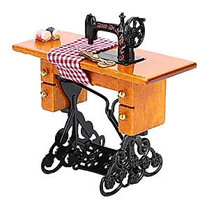 Dollhouse Sewing Machine, Fun Educational Toy Dollhouse Furniture Role Play Vintage Sewing Tools for Preschool Baby Girl Toys