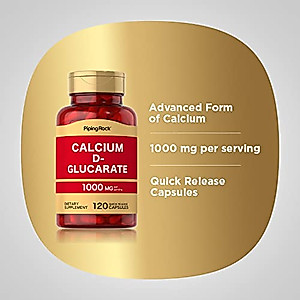 Calcium D Glucarate 1000mg | 120 Capsules | Non-GMO, Gluten Free Supplement | by Piping Rock
