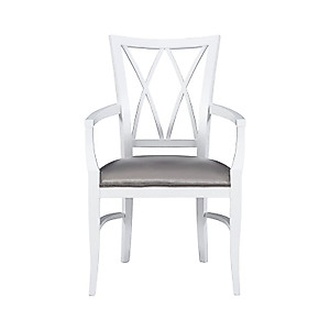 Pemberly Row Mid Century Wood Dining Arm Chair in White