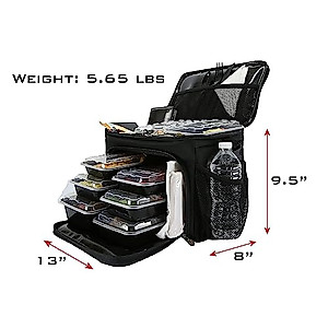 Isolator Fitness 6 Meal ISOCUBE Meal Prep Management Insulated Lunch Bag Cooler with 12 Stackable Meal Prep Containers, 3 ISOBRICKS, and Shoulder Strap - MADE IN USA (Blackout)