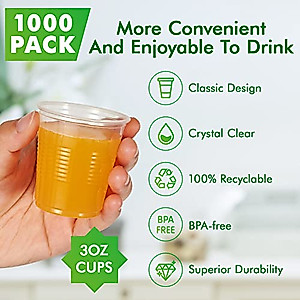 Turbo Bee 1000 Pack 3oz Disposable Plastic Cups,Disposable Mouthwash Cups,3 Ounce Small Clear Cups Ideal for Whiskey,Drinking Tasting, Food Sample