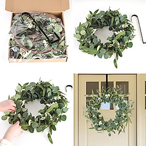Starryle 20inch Eucalyptus Wreaths for Front Door Decor Spring Summer Wreath Artificial Eucalyptus White Berry Green Wreath for Porch Farmhouse Home Festival Wedding DIY Decoration
