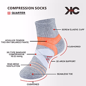KC-TAHO Light Compression Arch Support Athletic Socks for Men & Women (4 Pairs) Cushioned Quarter Socks