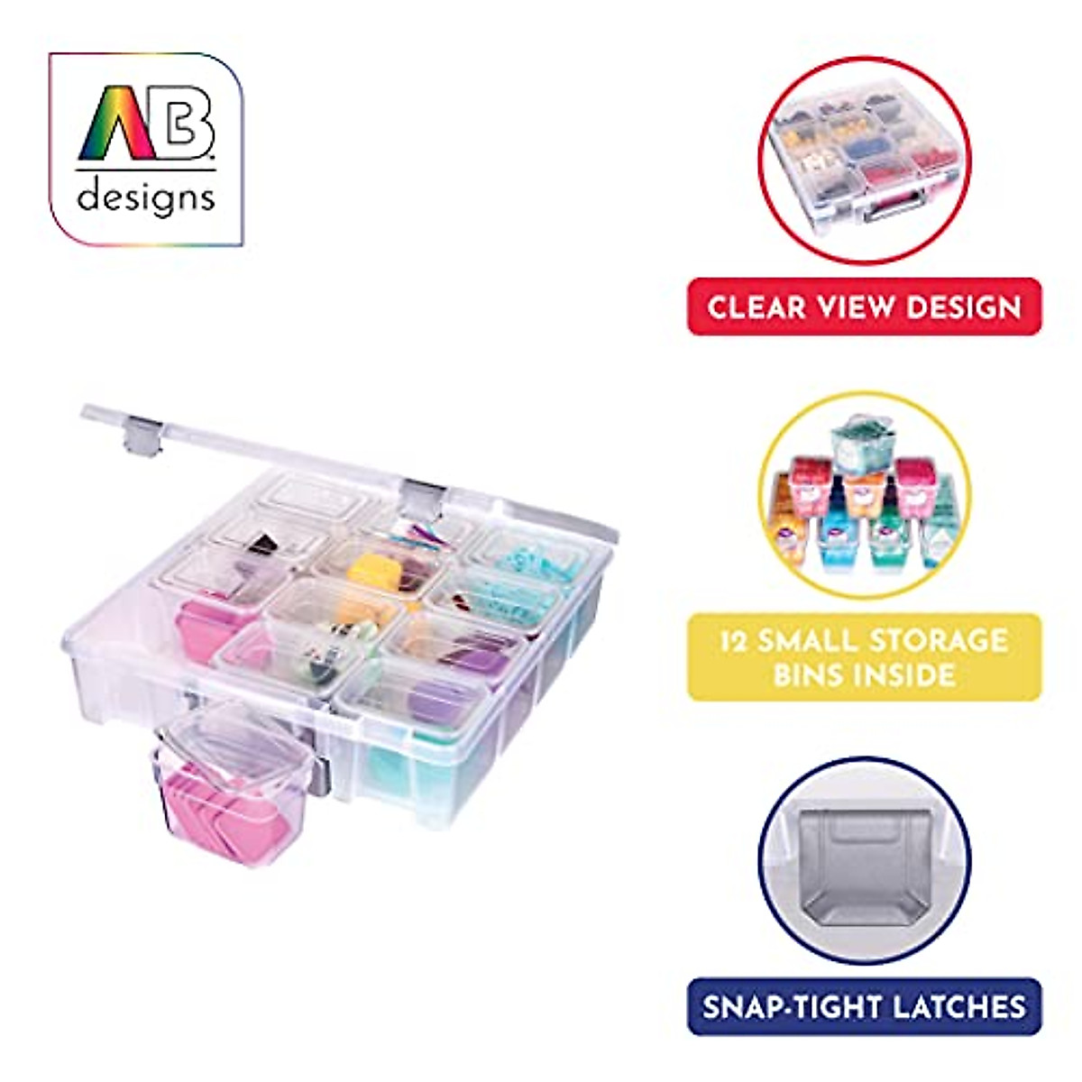 AB Designs 6965ABD Super Satchel with 9 Small Bins Inside, Stackable Home Storage Organization Container, Clear with Sliver Latches and Handle