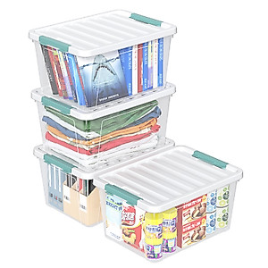 CadineUS 4-pack 35 Quarts Large Latching Storage Boxes, Clear Plastic Organizer Tote Bins with Lids