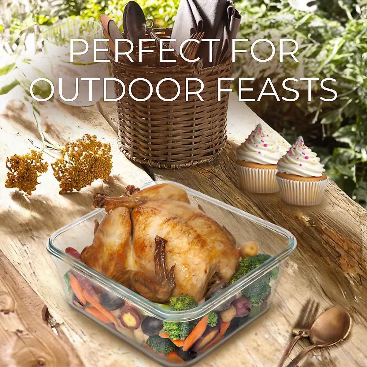 Razab 14 Cup/ 112 oz LARGE Glass Food Storage Container Locking Lid. For Storing food, Vegetables or Fruits. Baking Casserole, Lasagna, Baking, Roasting chicken & lot of other tasty Food BPA Free