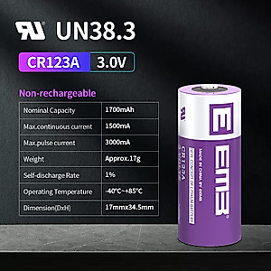 EEMB CR123A 3V Lithium Batteries 4 Pack 1700mAh 3 Volt 123 Battery with High Capacity for Flashlight Toys Alarm System Non-Rechargeable Battery