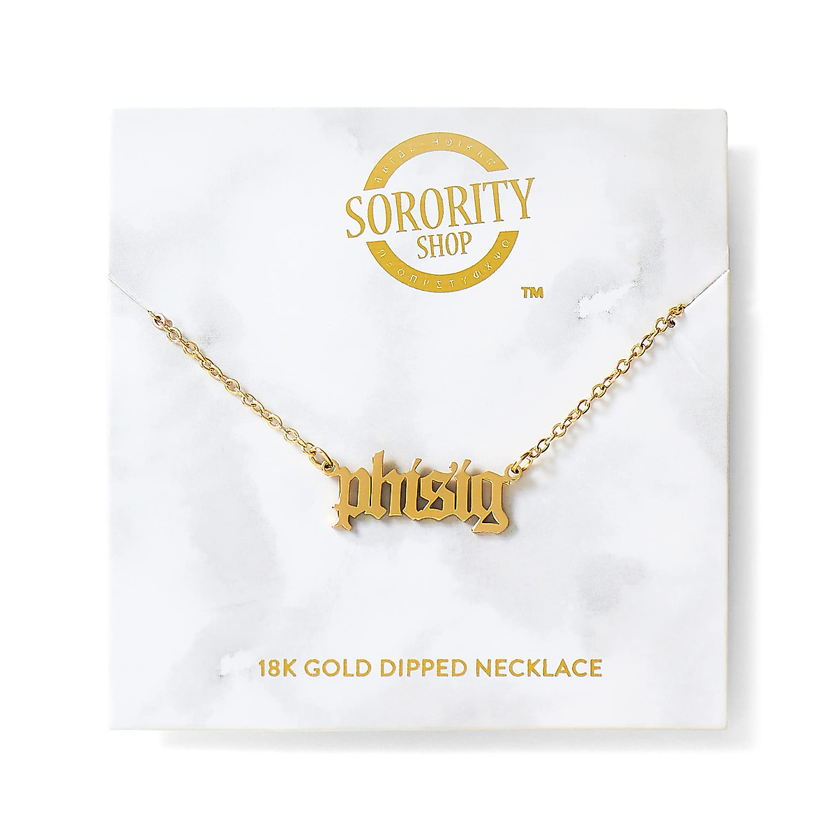 Sorority Shop Phi Sigma Sigma Necklace — PSS Old English Font Design, 18K Gold Plated, Phi Sigma Sigma Gifts for Women