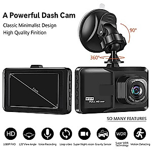 Dash Cam Front, Dash Camera for Car,3 Inch LCD Screen, 1080P Full HD Car Dashboard Recorder, 120° Wide Angle Dashcam, Gravity Sensor, WDR, Loop Recording, Motion Detection