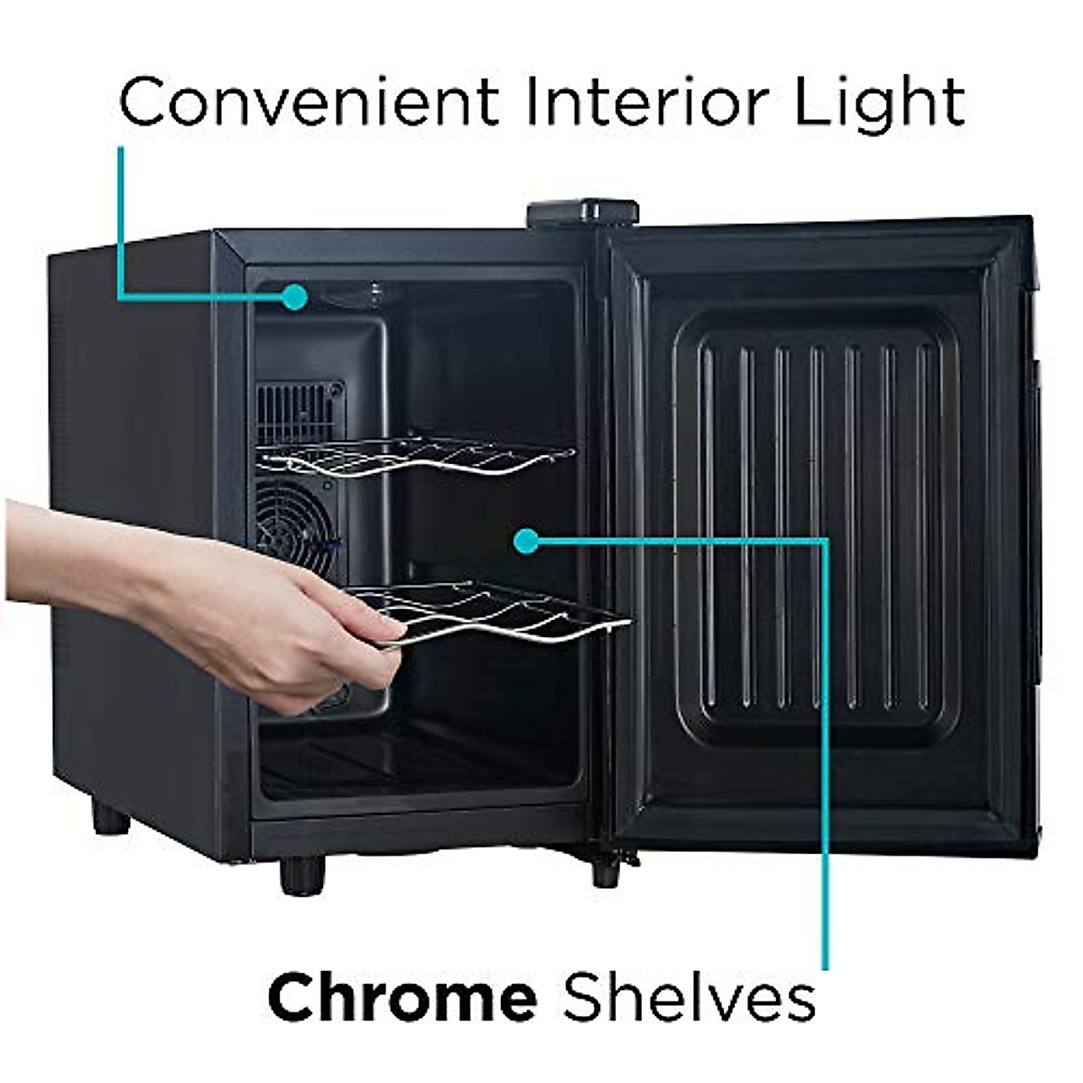 BLACK+DECKER 6 Bottle Wine Fridge, Wine Cooler with Mirrored Front, Mini Wine Fridge Thermoelectric, BD60316