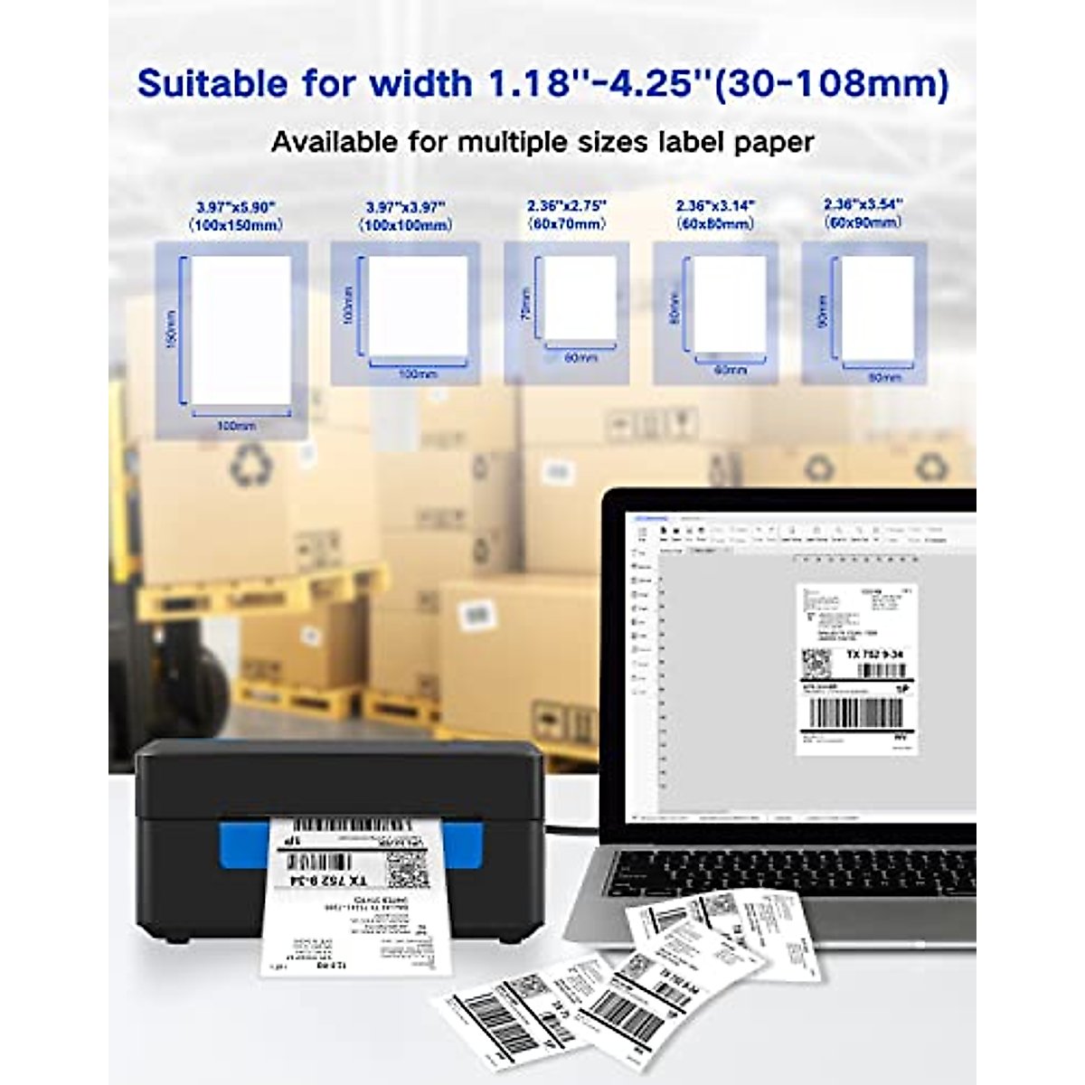 CLABEL Bluetooth Shipping Label Printer,4x6 Thermal Label Printer for Small Business Shipping Packages, Compatible with Amazon, Ebay, Etsy, Shopify, FedEx, UPS, etc, Support Windows,Mac CT428S
