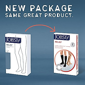 JOBST Relief Thigh High Graduated Compression Socks, 20-30 mmHg - Comfortable Unisex Design with Silicone Dot Band - Open Toe, Black, Large