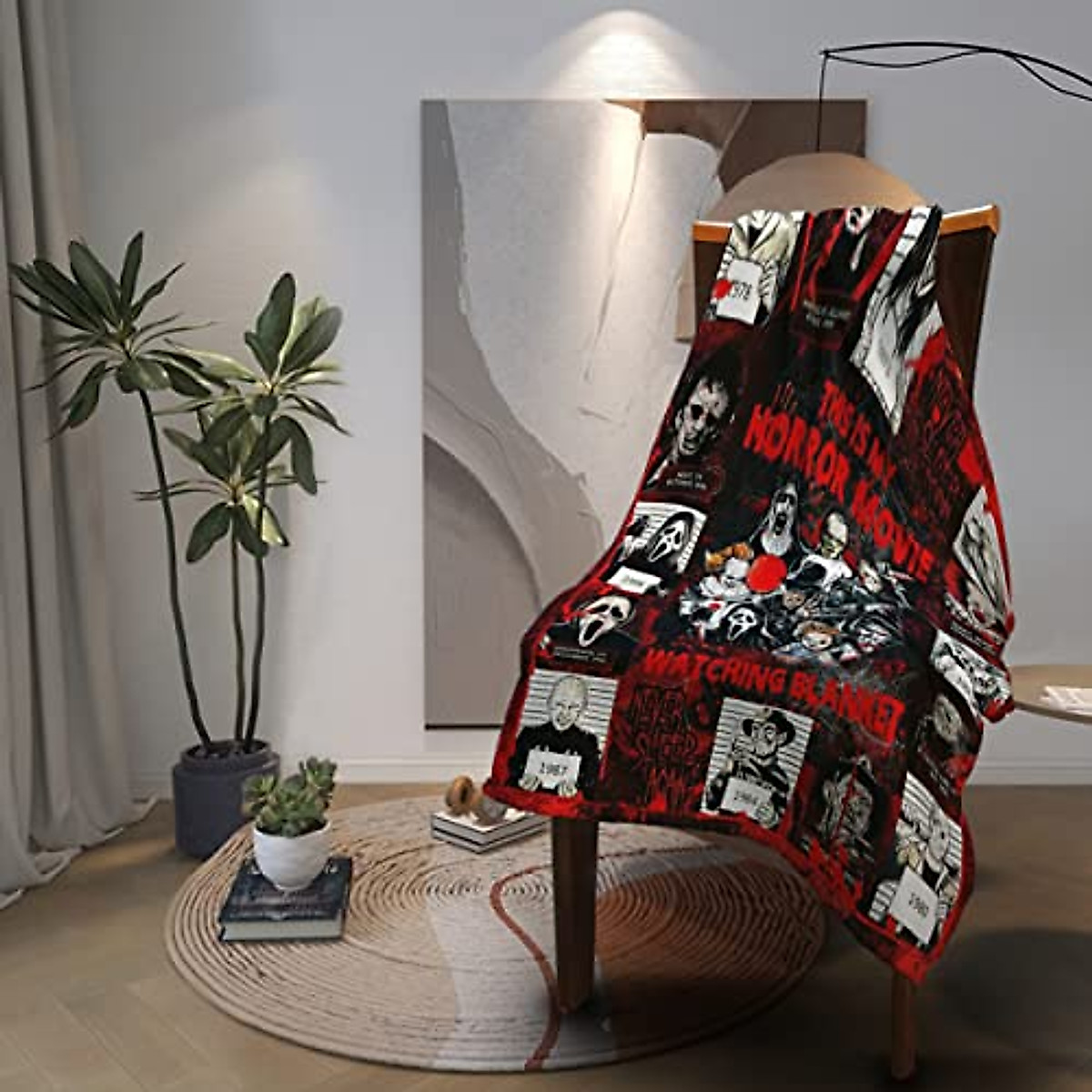 Super Soft Horror Movie Watching Blanket 50"x60" Halloween Christmas Throw Blanket Warm Lightweight Cozy Flannel Blankets for Bed Sofa Living Room