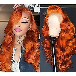 Eteenana Ginger Lace Front Wigs Human Hair Pre Plucked Body Wave 13x4 HD Transparent Lace Front Wigs Human Hair Colored 100% Brazilian Orange Glueless Human Hair Wigs for Women 180% Density (20 Inch)