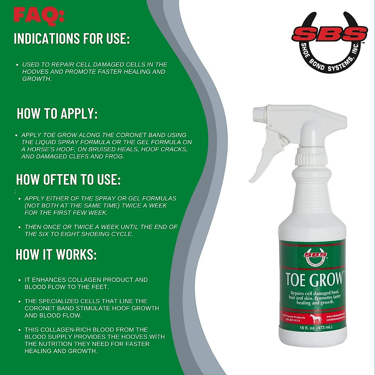 SBS EQUINE Item 416 Toe Grow Hoof Repair Spray, One Size