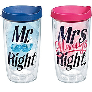 Tervis Mr. Right and Mrs. Always Right Tumbler with Wrap and Assorted Lid 2 Pack 16oz, Clear