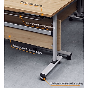 Foldable Meeting Table Set of 3,Flip Top Mobile Training Table with Modesty and Lockable Wheels, for Conference Rooms,Training Rooms,Media Centers,Classrooms