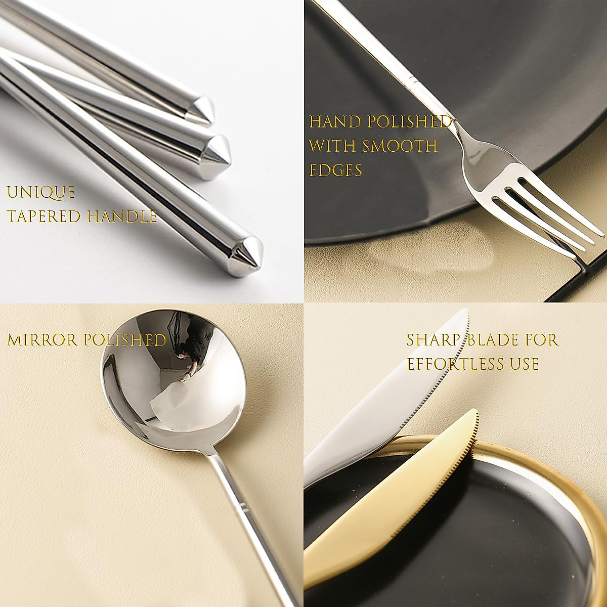 Thomaso 24 Piece Round Flatware Set for 8,18/10 Stainless Steel Premium Cutlery With Unique Tapered Handles Design,Silver Forks and Spoons Silverware Set,Mirror Polished,Dishwasher Safe