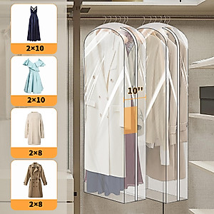 Peyorom 10" Gusseted Dress Garment Bags for Hanging Clothes, 60" All Clear Long Garment Bags for Gowns, Long Dress Bag for Closet Storage, Foldable Dress Cover, 2 Pack