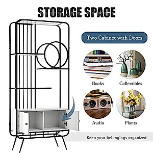 Bookcase with Cabinet,Open Bookshelf with Storage,Freestanding Display Rack Tall Shelving Unit, with Black Metal Frame for Home Office, Living Room, Bedroom