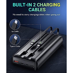 Power-Bank-Portable-Charger - 40000mAh Power Bank Support PD 30W and QC4.0 Fast Charger with Built-in 2 Output Cable and LED Display for iPhone and Android Phones and Most Electronic Devices