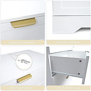UYIHOME Modern 4 Drawer Dresser, 37inch Tall Dresser Chest with Large Drawer, Wood Nursery Dresser Storage Cabinet Organizer Unit for Bedroom, Closet, Living Room, Cloakroom, Entryway, White