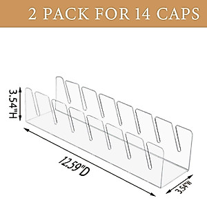 Hat Organizer for Baseball Caps, 2 Pack Hat Racks for Baseball Caps Display and Organizer for Bedroom, No Install Acrylic Hat stand for 14 Baseball Caps, Closet, Dresser, Office