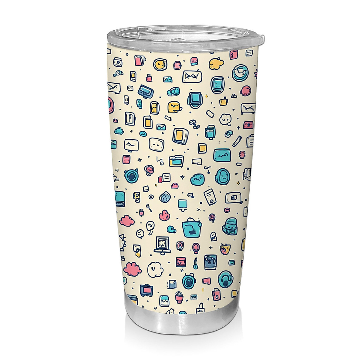 FOCIUZTA 20oz Tumbler with lid, Insulated Cup, Travel Coffee Mug, Ideal for Easter, Gaming Enthusiast, Mother’s Day, Birthday Gifts, Fun Tech Doodle Pattern