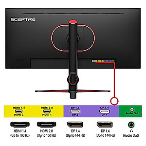Sceptre 34" IPS UltraWide QHD 3440 x 1440 21:9 Gaming Monitor up to 144Hz DisplayPort HDMI 99% sRGB 1ms Height Adjustable Black 2021 (E345B-QUT168)