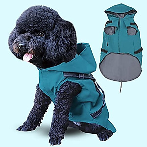 Small Dog Reflective Raincoat with Adjustable Harnesses, Waterproof Handsome Pet Clothes, Lightweight Hooded Leisure Raincoat for Puppies(Green,XXL)
