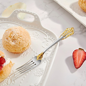 KEAWELL Luxury 5.9" Appetizer Forks, 18/10 Stainless Steel, Set of 4, Gorgeous Cocktail Forks/Dessert Forks (Gold Accent)