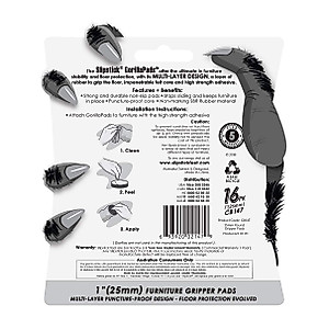 Slipstick GorillaPads CB147 Non Slip Furniture Pads/Gripper Feet (Set of 16) Self Adhesive Rubber Floor Protectors, 1 inch Round, Black