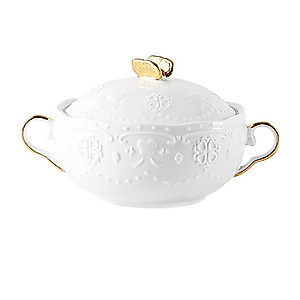 Zerodeko Soup Bowls French Onion Soup Bowls Ceramic Dessert Bowl with Double Handle, Porcelain Soup Bowl with Lid and Spoon for Fruit Salad Soup Cereal (White) Soup Bowls White Onion