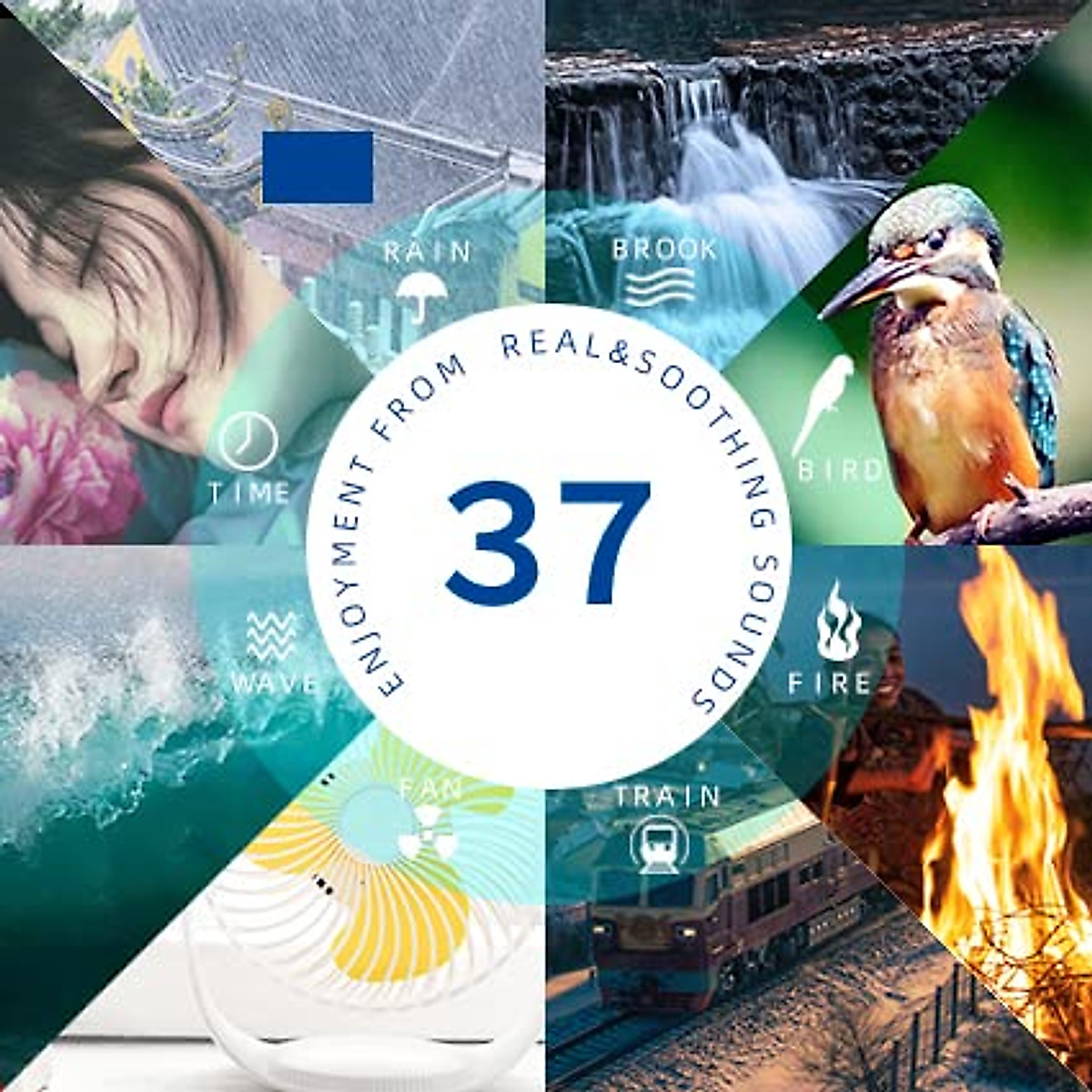 Lexenic White Noise Machine,Wooden Sleep Sound Machine with 24 Hours Playtime, 6W HD Stereo Dual Speakers and Bass with 37 Non Looping Soothing Sleep Sounds Therapy for Baby Kids Adults