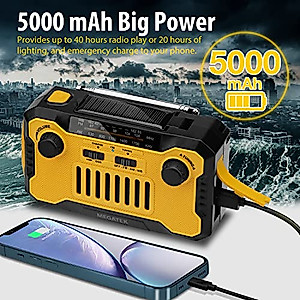 Megatek NOAA Emergency Weather Radio with 5000mAh Phone Charger, Hand-Crank/Solar/Battery Powered Survival Radio with AM/FM, SOS Alarm, Flashlight & Reading Light, USB-C Rechargeable [2022-New]