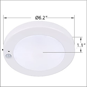 YoonLIT LED Closet, Flush Mount Motion Sensor Ceiling Light with Dusk to Dawn, 6.2 Inch, 10.5W, 800 Lumen, Anti-Rust Galvanized Housing, White Finish 5000K 2-Pack
