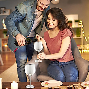 DEAYOU 2 Pack Stainless Steel Wine Glasses, 17 Oz Silver Steel Wine Goblet for Champagne, Indoor Outdoor, Party