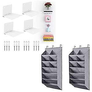 FENTEC Over The Door Shoe Organizer, 2 Pack 6-Tier Hanging Shoe Organizer Invisible Floating Bookshelf, Wall Mounted Floating Bookshelves Heavy-Duty Book Organizers