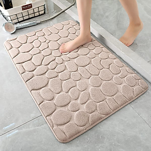 YIHOUSE Memory Foam Bath Mat Cobblestone Bathroom Rugs Super Water Absorbent Bath Mats for Bathroom Machine Washable Bath Rugs(24 x 36,Khaki)