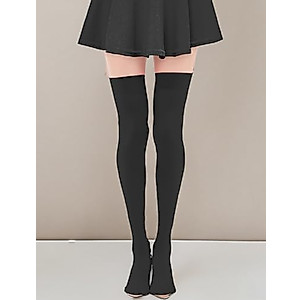 Lastclream Women Costume Thigh High Silk Stockings for Girls Over Knee Socks Cosplay Knee High Hosiery (Black)