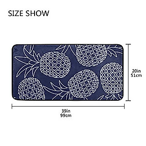 Kitchen Rugs Pineapple Fruit Navy Blue Design Non-Slip Soft Kitchen Mats Bath Rug Runner Doormats Carpet for Home Decor, 39" X 20"