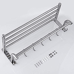 Generic Towel Rail,Bathroom Shelf Stainless Steel Bath Towel Rack Wall-Hung Bathroom Hardware Hanging Hotel Rack Shelf for Kitchen or Bathroom with Hooks/60Cm